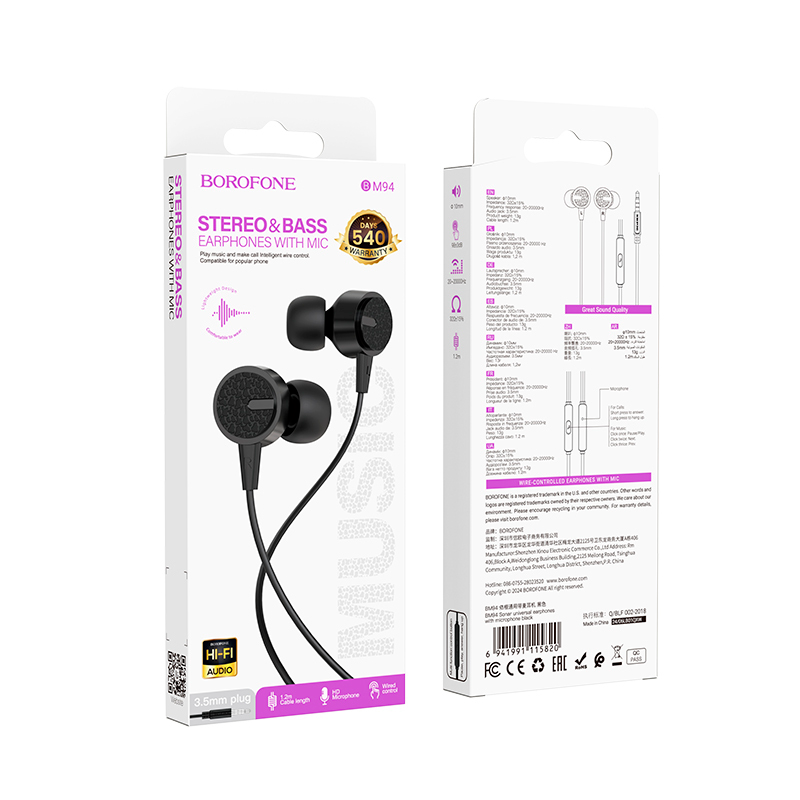 Audífonos In Ear Borofone Bm94 3.5mm Negro - Prophone